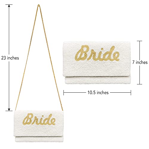 Bride Clutch Purse Bridal Shower Gift for Bride White Purse with Gold Letters- THE BEADED LILY,White Bride Clutch With Gold Letters