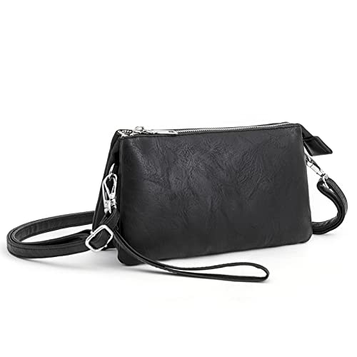 Vegan Leather Wristlet Clutch bag for women,Fashion Evening small Purses crossbody bags Shoulder Handbag party-Black