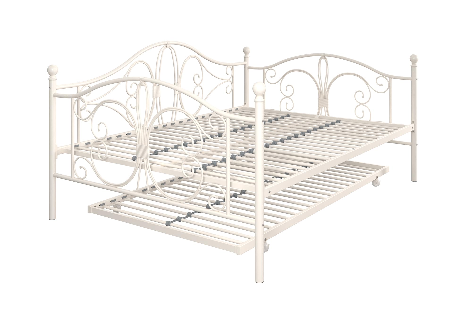 DHP Bombay Metal Full Size Daybed Frame with Included Twin Size Trundle - White, 4040129