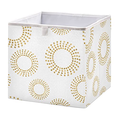 Abstract Gold Circle Collapsible Fabric Storage Cubes Bins with Handles Square Closet Organizer Waterproof Lining for Nursery Drawer Shelves Cabinet 11.02x11.02x11.02 Inches