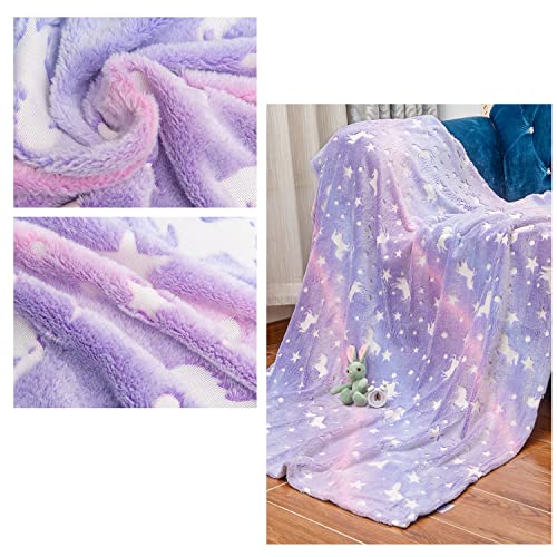 QH Unicorn Pattern2 Glow in The Dark Throw Blanket Luminous Unicorns Blanket-Fun, Cozy Fleece Throw Blanket Made for Great Gifts 60in x 50in