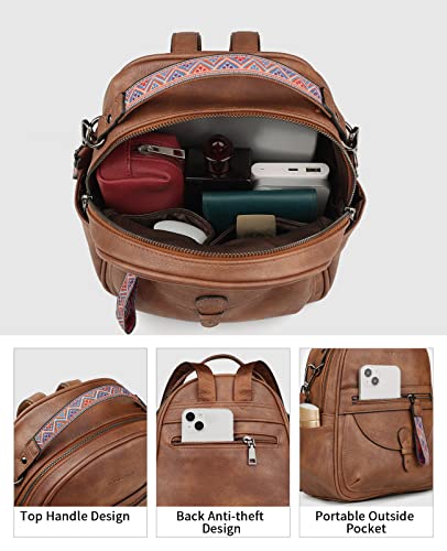 FADEON Mini Backpack Purse for Women, Designer Leather Cute Roomly Small Backpacks, Ladies Shoulder Backpack Fashion Handbag
