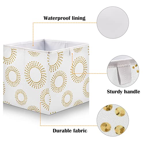 Abstract Gold Circle Collapsible Fabric Storage Cubes Bins with Handles Square Closet Organizer Waterproof Lining for Nursery Drawer Shelves Cabinet 11.02x11.02x11.02 Inches