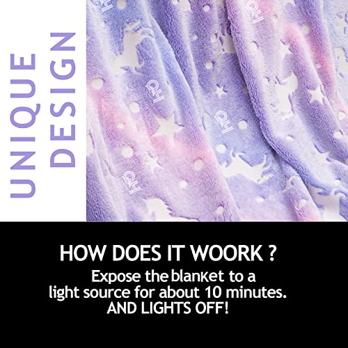 QH Unicorn Pattern2 Glow in The Dark Throw Blanket Luminous Unicorns Blanket-Fun, Cozy Fleece Throw Blanket Made for Great Gifts 60in x 50in