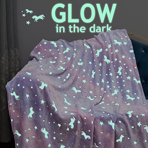 QH Unicorn Pattern2 Glow in The Dark Throw Blanket Luminous Unicorns Blanket-Fun, Cozy Fleece Throw Blanket Made for Great Gifts 60in x 50in
