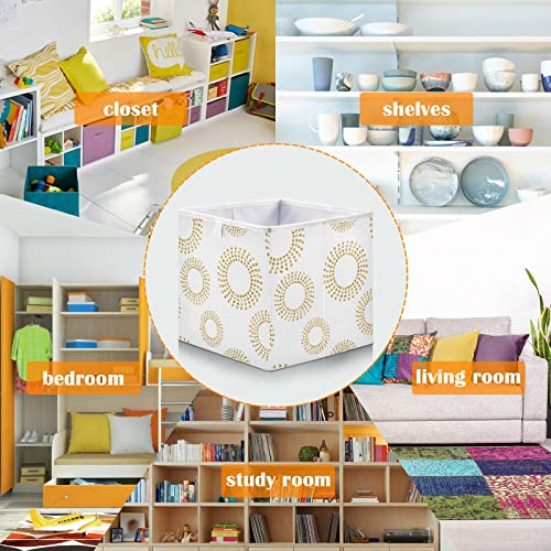 Abstract Gold Circle Collapsible Fabric Storage Cubes Bins with Handles Square Closet Organizer Waterproof Lining for Nursery Drawer Shelves Cabinet 11.02x11.02x11.02 Inches