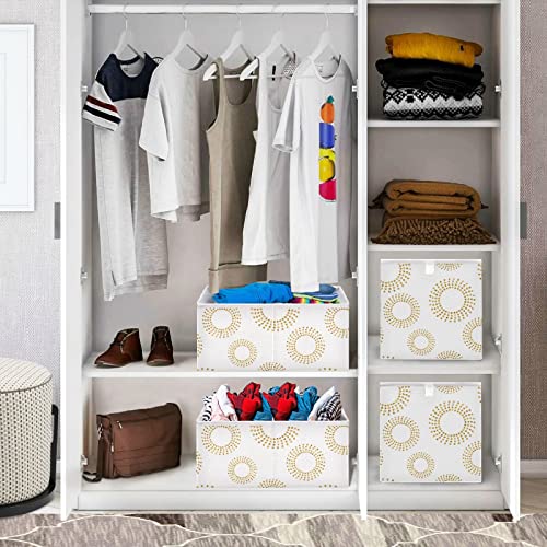 Abstract Gold Circle Collapsible Fabric Storage Cubes Bins with Handles Square Closet Organizer Waterproof Lining for Nursery Drawer Shelves Cabinet 11.02x11.02x11.02 Inches