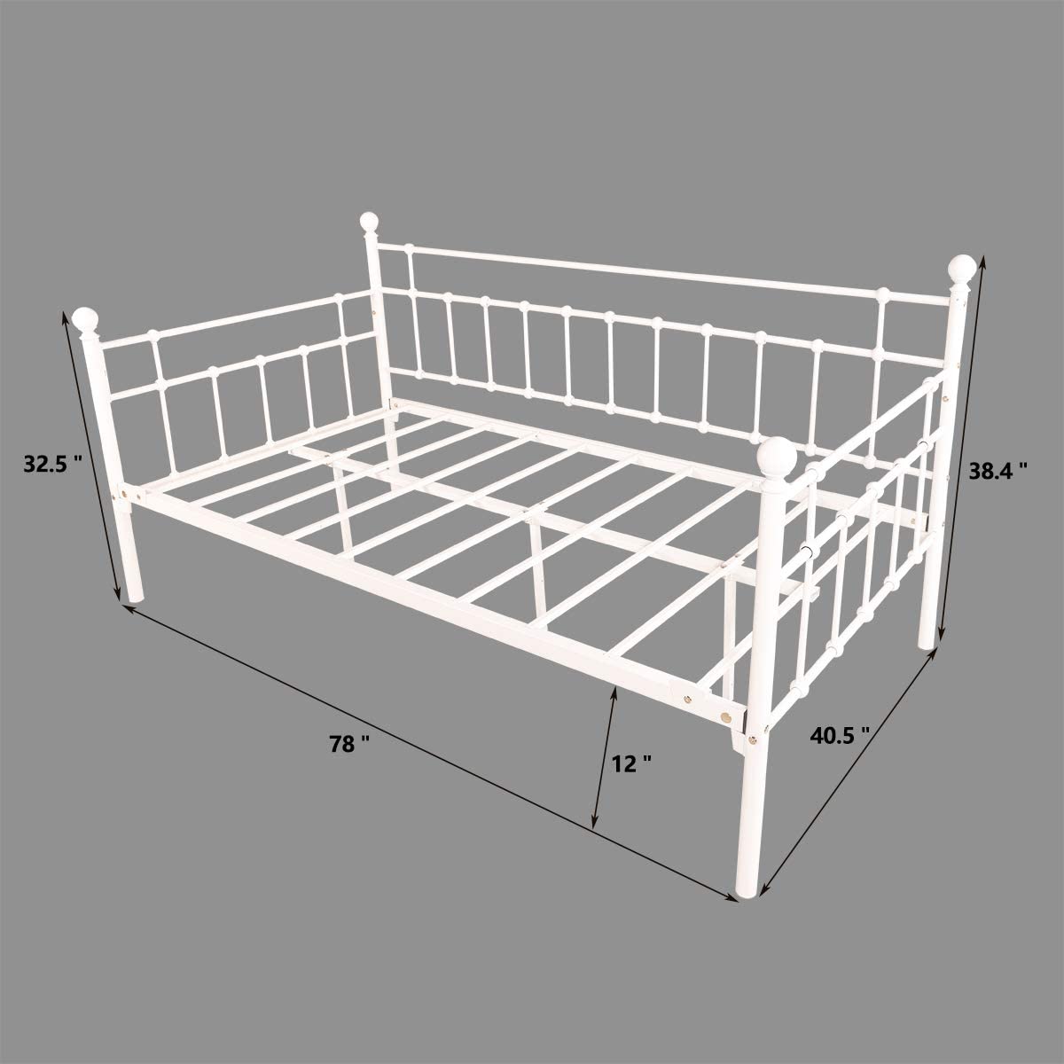 HOMERECOMMEND Metal Daybed Frame Steel Slats Platform Base Box Spring Replacemen Bed Sofa for Living Room Guest Room (Twin, White).