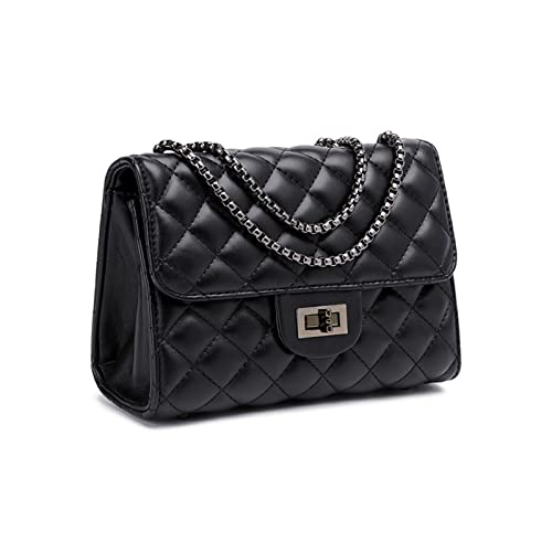 CEDDEOS Quilted Black Crossbody Bags Purses for Women, Small Handbags PU leather Shoulder Ladies Stylish Clutch Satchels Evening bag with Chain Strap