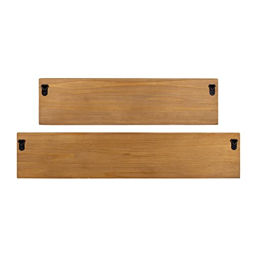 Stratton Home Decor Set of 2 Boho Textured Ledge Floating Wall Shelves Utility, Natural Wood