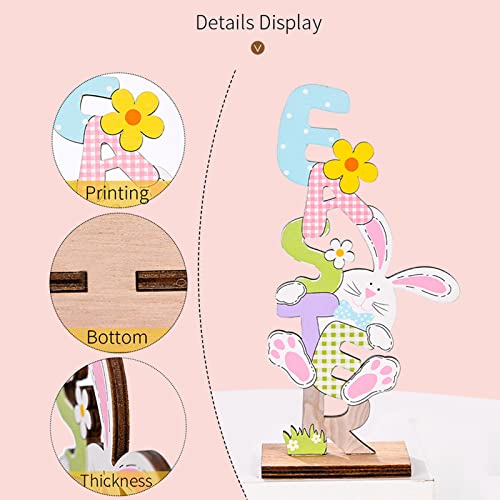 Easter Tabletop Decoration Signs, Easter Table Centerpieces Wooden Bunny Gnomes Decorations Family Signs for Spring Holiday Easter (2PCS)