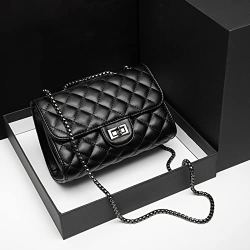 CEDDEOS Quilted Black Crossbody Bags Purses for Women, Small Handbags PU leather Shoulder Ladies Stylish Clutch Satchels Evening bag with Chain Strap
