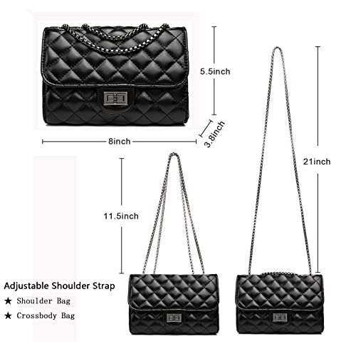 CEDDEOS Quilted Black Crossbody Bags Purses for Women, Small Handbags PU leather Shoulder Ladies Stylish Clutch Satchels Evening bag with Chain Strap