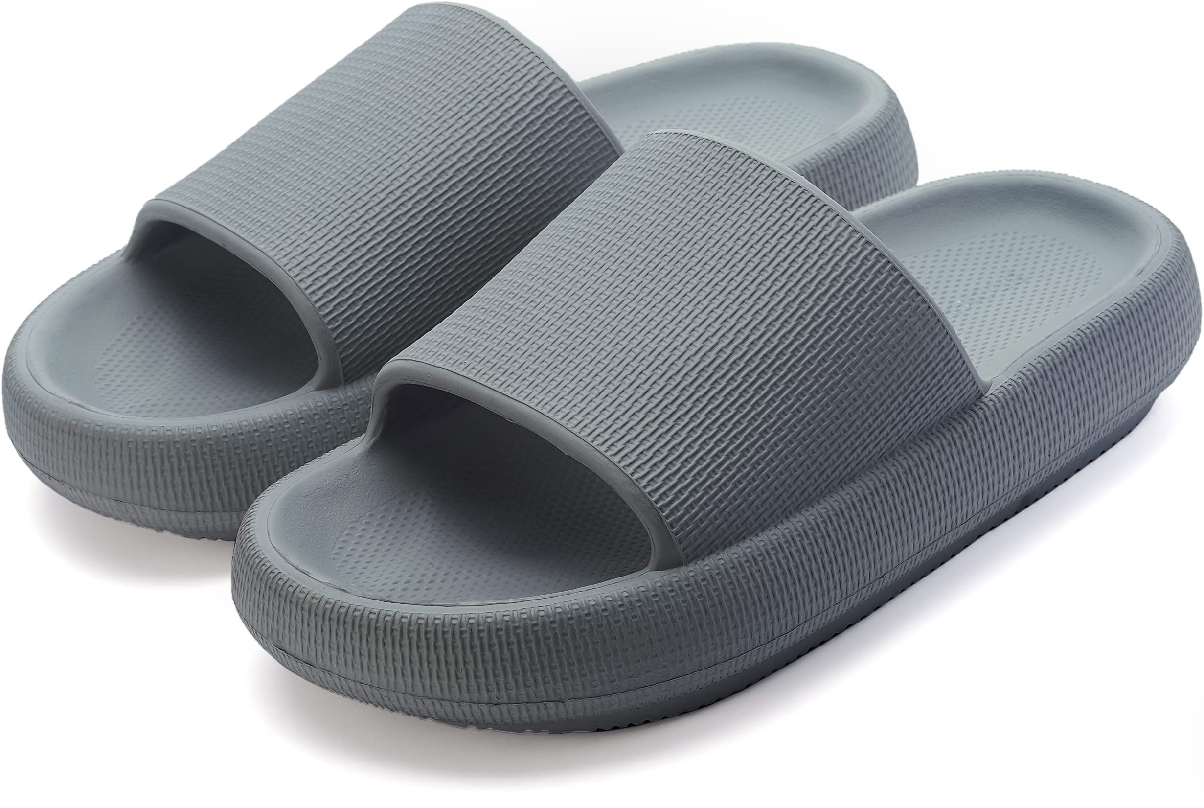 BRONAX Slides for Women and Men Size 8 Soft Beach Pillow House Sandals Recovery Slippers for Ladies Indoor Comfy Cushioned Thick Sole 39-40 Grey