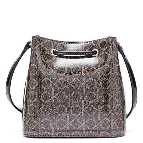Calvin Klein Astatine Micro Mini Bucket Crossbody, Brown/Khaki/Black Logo,One Size