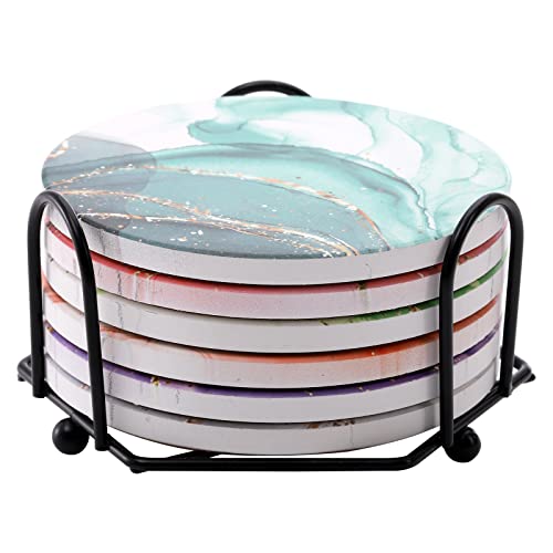 Kingrol 6 Pack Metal Coaster Holders, Coaster Stands for 4-Inch Round and Square Coasters, Hold 4 to 6 Coasters, Black