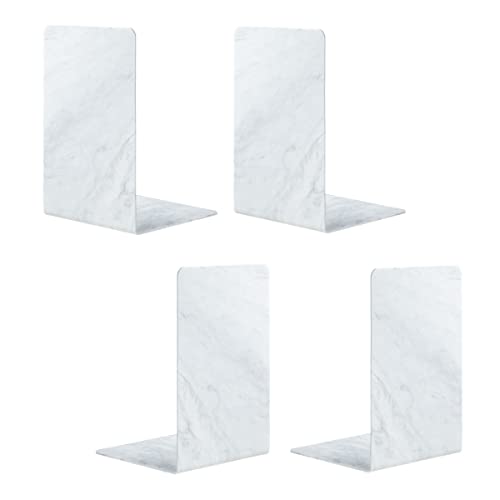 KEYLY Decorative Acrylic Bookends, Glistening White, L-Shape Heavy Duty Book Stopper and Desk Organizer for Books/Movies/CDs, 2 Pair/4 Pieces (Mable White)