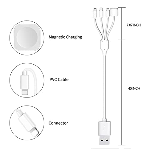 4 in 1 Watch Charger Multi USB Magnetic Charging Cable Portable Wireless Charger Cord Compatible with Apple Watch Series Se 6 5 4 3 2 1, iPhone, Galaxy, Pixel, Android, Watch, Pods (1.2M/4ft)…
