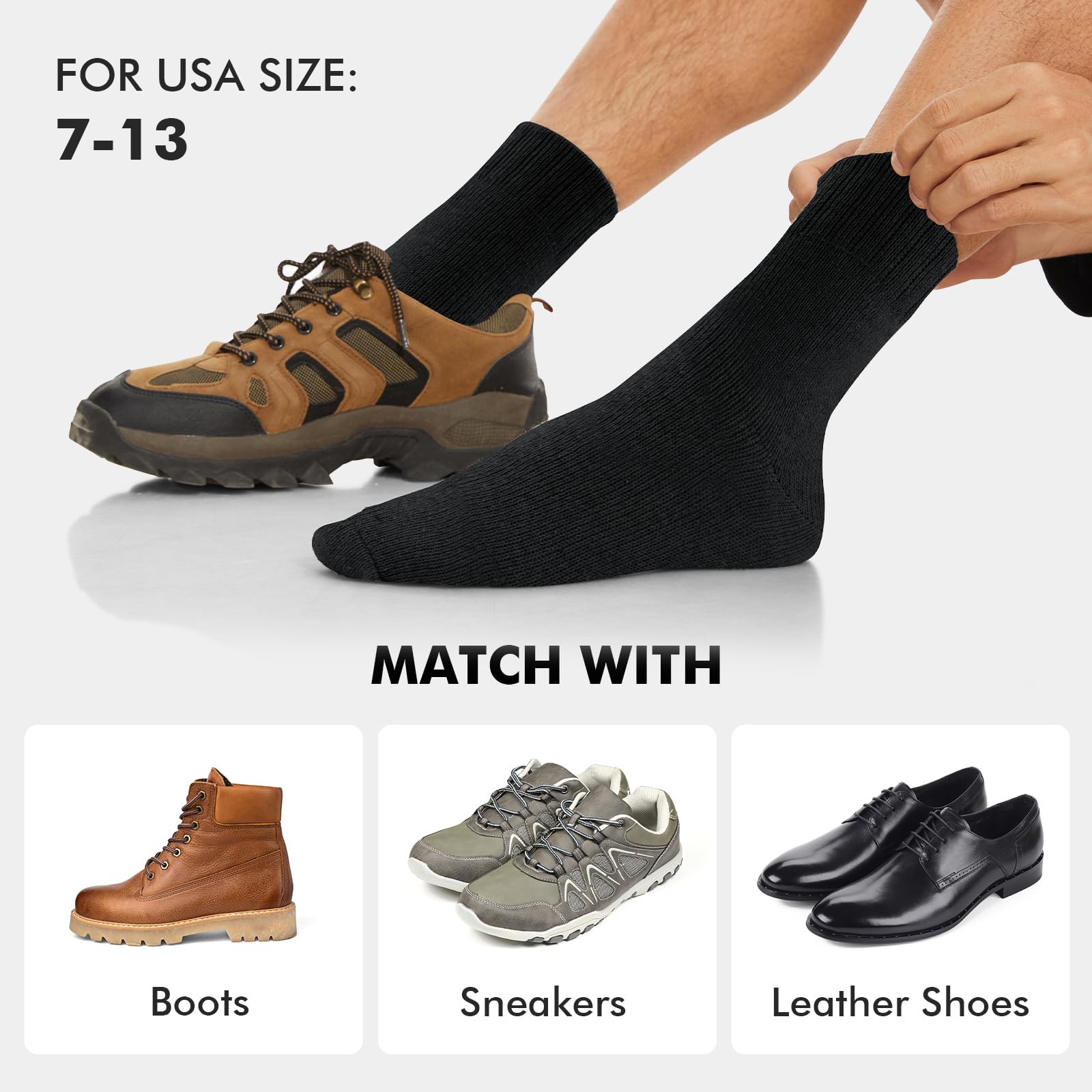 YUVFEHY 6-Pack Wool Socks for Men Soft Warm Winter Socks - Mens Casual Crew Socks - Boot Socks for Indoors and Outdoors