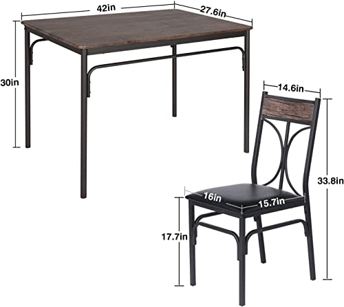 VECELO 5 Piece Kitchen Table Set for Dining Room,Dinette,Breakfast Nook,Industrial Style 4, Vintage Brown