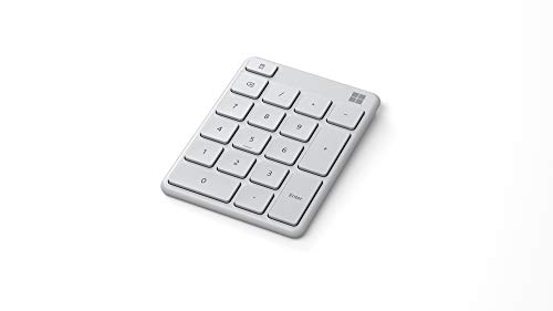 Microsoft Number Pad - Glacier. Standalone Number Pad for Numeric Input. Wireless, Bluetooth 18-Key Number Pad with Up to 24 Months Battery Life