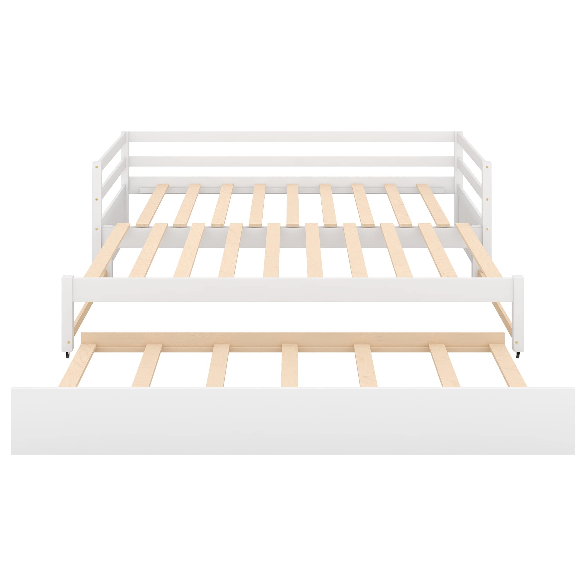 LUSPAZ Twin to Double Twin Daybed with Trundle Platform and Headboard for 3 People, White