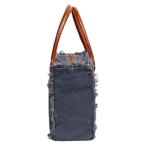 Ruzioon Upcycled Canvas Hand Bag, Canvas & Cowhide Tote Bag, Canvas Tote Bag, Cowhide Leather Handbags, Canvas Shoulder Bags for Women