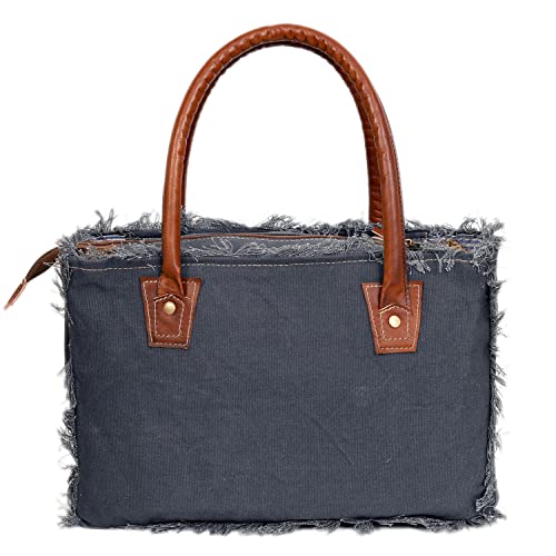 Ruzioon Upcycled Canvas Hand Bag, Canvas & Cowhide Tote Bag, Canvas Tote Bag, Cowhide Leather Handbags, Canvas Shoulder Bags for Women