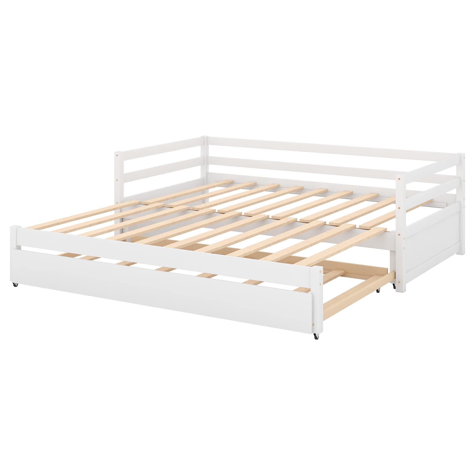 LUSPAZ Twin to Double Twin Daybed with Trundle Platform and Headboard for 3 People, White