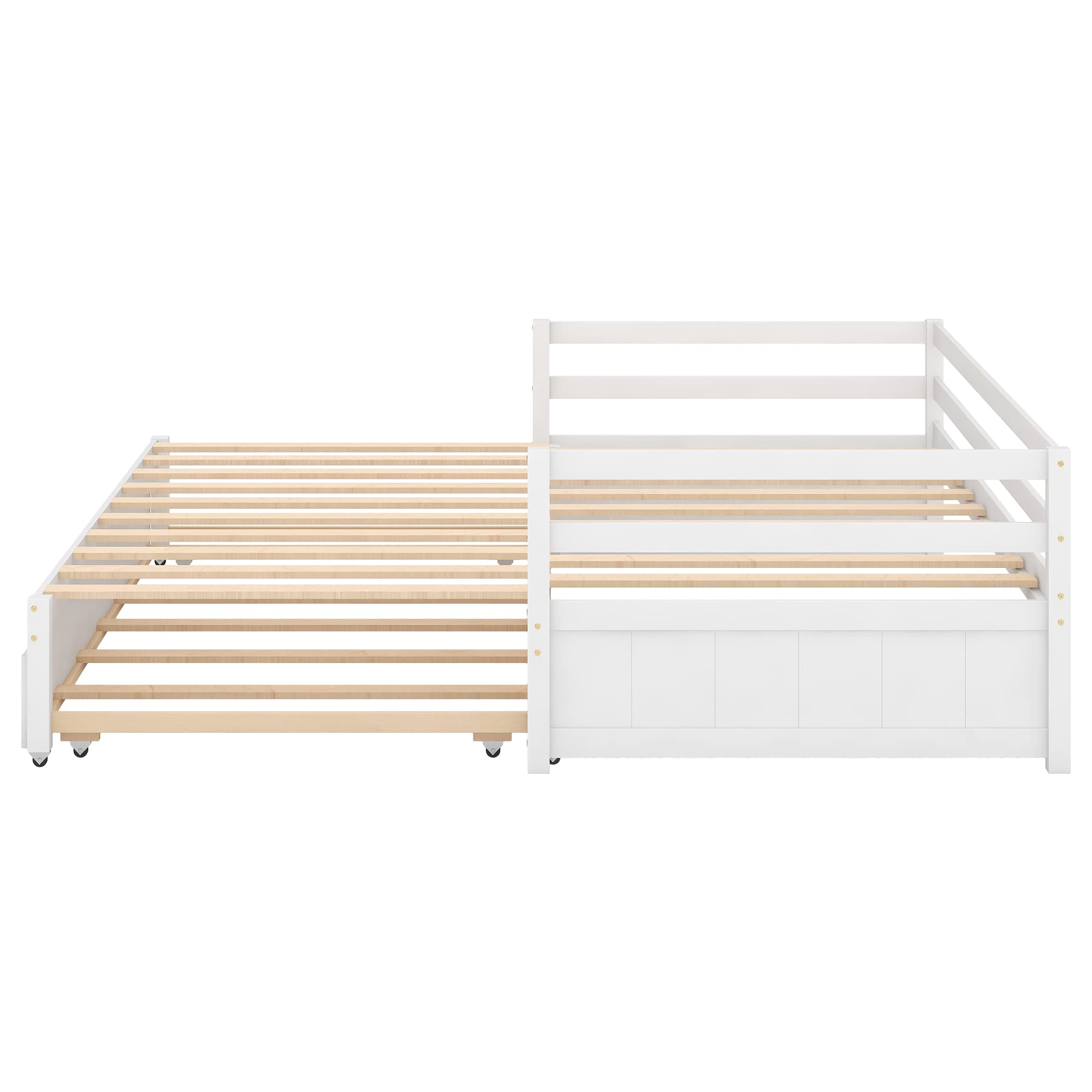 LUSPAZ Twin to Double Twin Daybed with Trundle Platform and Headboard for 3 People, White