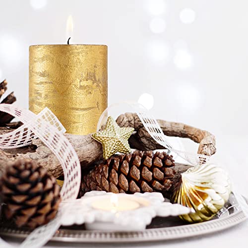 SPAAS Rustic Gold Pillar Candles - 2.8" X 5" Decorative Gold Candles - 2 Pack Metallic Pillar Candles - Dripless Unscented Rustic Pillar Candles for Home Decoration, Party, Wedding, and Holiday