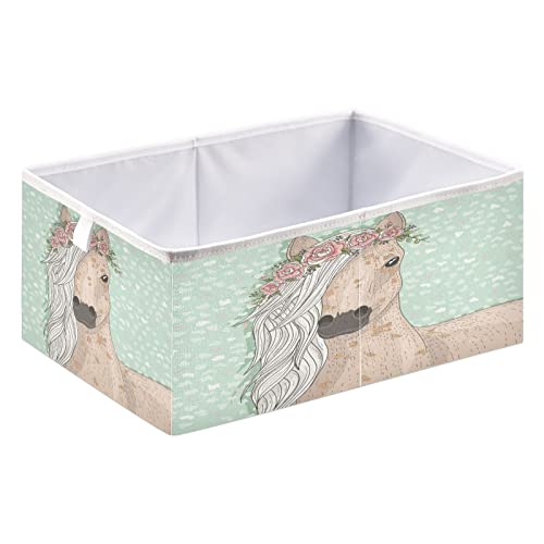 Kigai Flower Horse Storage Basket Cube Box Foldable Canvas Storage Basket for Clothes Storage,Toy Box,Home Storage