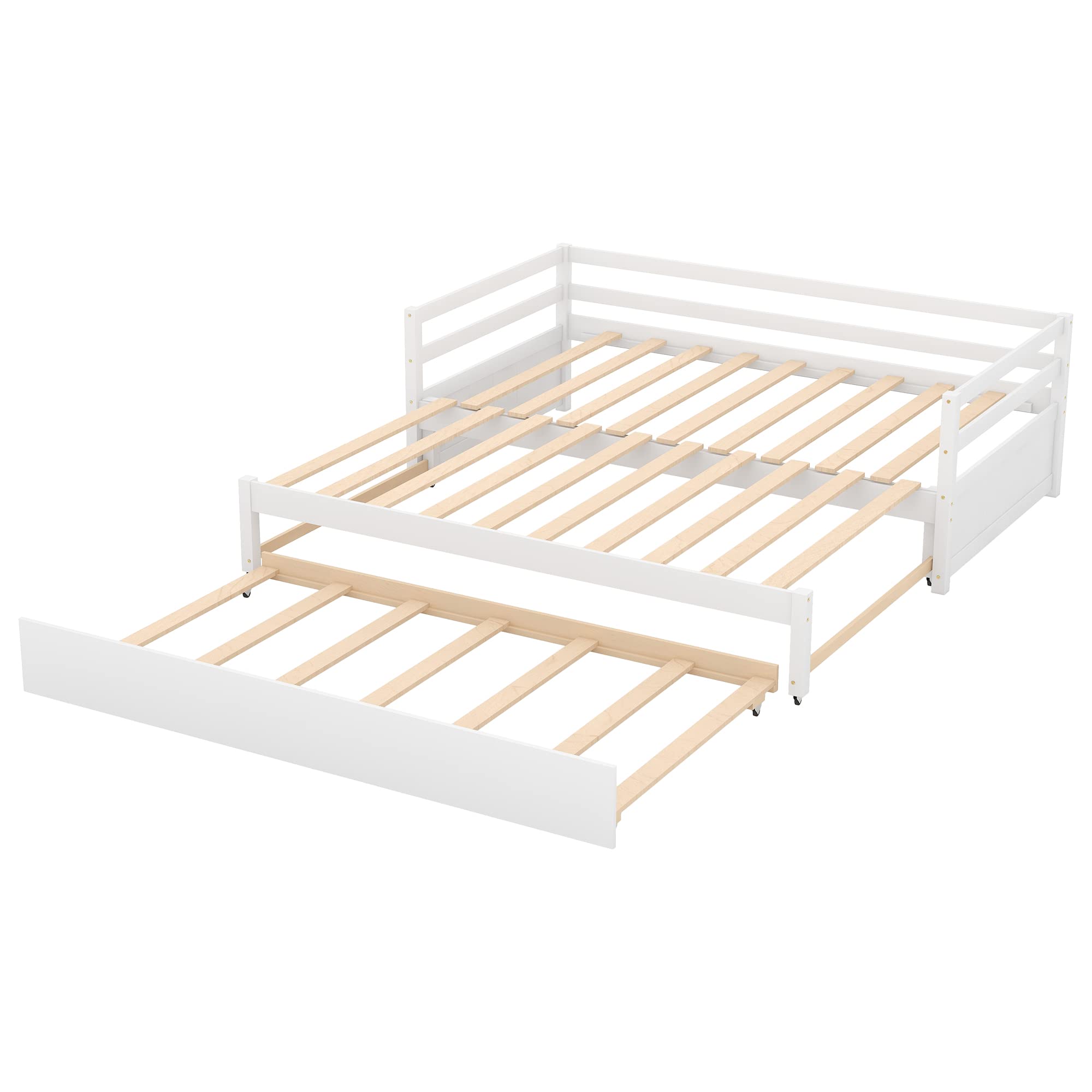 LUSPAZ Twin to Double Twin Daybed with Trundle Platform and Headboard for 3 People, White
