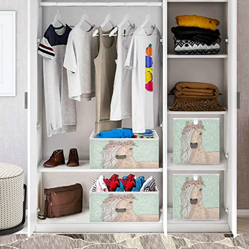 Kigai Flower Horse Storage Basket Cube Box Foldable Canvas Storage Basket for Clothes Storage,Toy Box,Home Storage