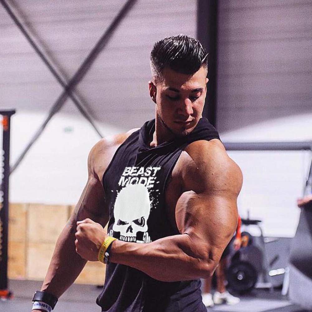SZKANI Mens Skull Print Sleeveless Fitness Vest Bodybuilding Stringers Workout Tank Tops (Medium, Black(Single Dumbbell))