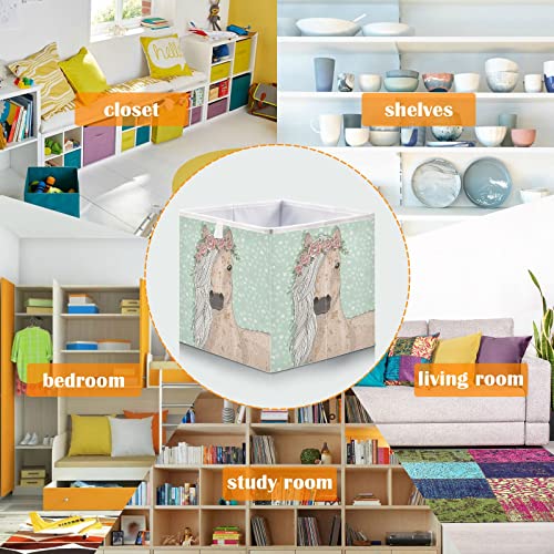 Kigai Flower Horse Storage Basket Cube Box Foldable Canvas Storage Basket for Clothes Storage,Toy Box,Home Storage