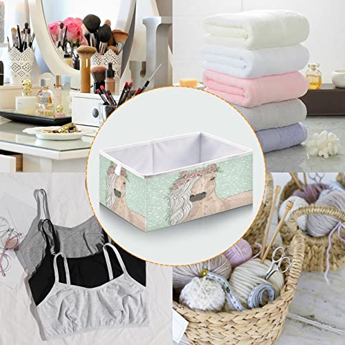 Kigai Flower Horse Storage Basket Cube Box Foldable Canvas Storage Basket for Clothes Storage,Toy Box,Home Storage