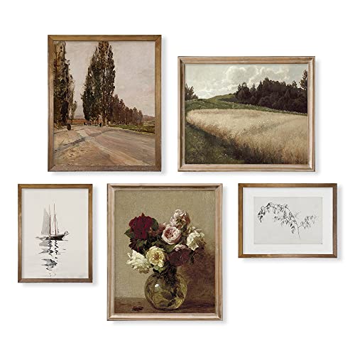 Vintage Boho Wall Art & Decor - Neutral Wall Print for Farmhouse Bathroom Kitchen Bedroom - Nature Flower Sketch Posters Picture for Room Decor, French Country, Cottagecore Aesthetic, Botanical Sketch
