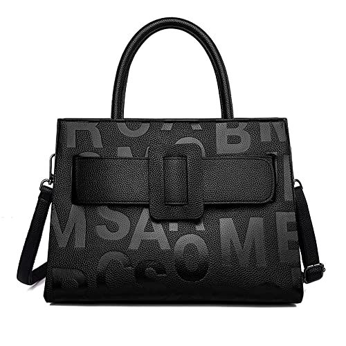 JESSWOKO Letter Print Women's Black Totes Messenger Bag Fashion Trend Ladies Top Handle Shoulder Bags Handbags for Women Large