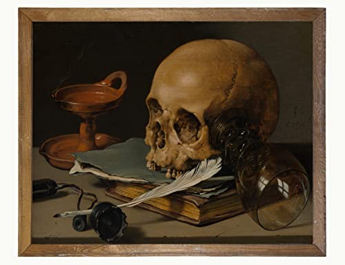 Vintage Skull Wall Decor - Goth Room Decor - Gothic Decor - Retro Creepy Victorian Pagan Wall Art - Halloween Home Decor - Spooky Witchy Gifts - Medieval Poster Picture for Bathroom Whimsigoth Kitchen