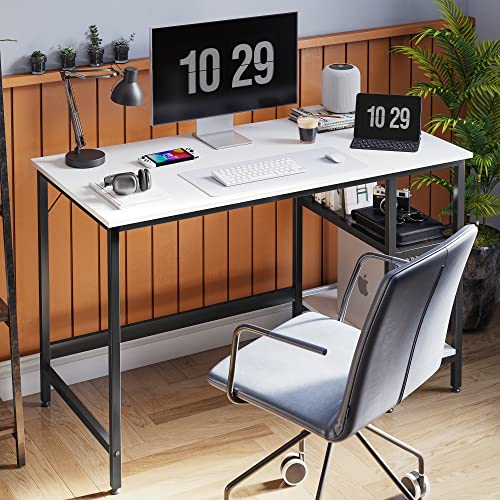 CubiCubi Computer Home Office Desk, 47 Inch Desk Study Writing Table with Storage Shelves, Modern Simple PC Desk with Splice Board,White Finish