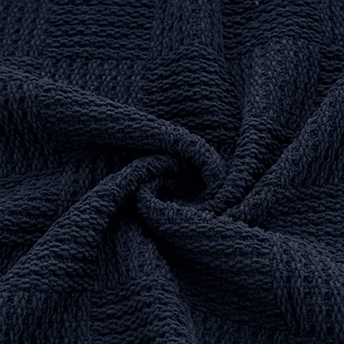 RECYCO Chenille Throw Blanket for Couch, Soft Cozy Knit Throw Blankets with Tassels, Woven Chenille Throw Blanket Knitted Blanket for Bed Sofa Chair, 50 x 60 Inches, Navy Blue, Laundry Bag Included
