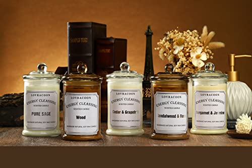 Lovracoon Pure Sage Smudge & Long Lasting Burning Jar Candle for House Energy Cleansing, Negative Energy Purification and Chakra Healing, Natural Soy Wax Jar Candle with Gift Box(White Sage,Large)