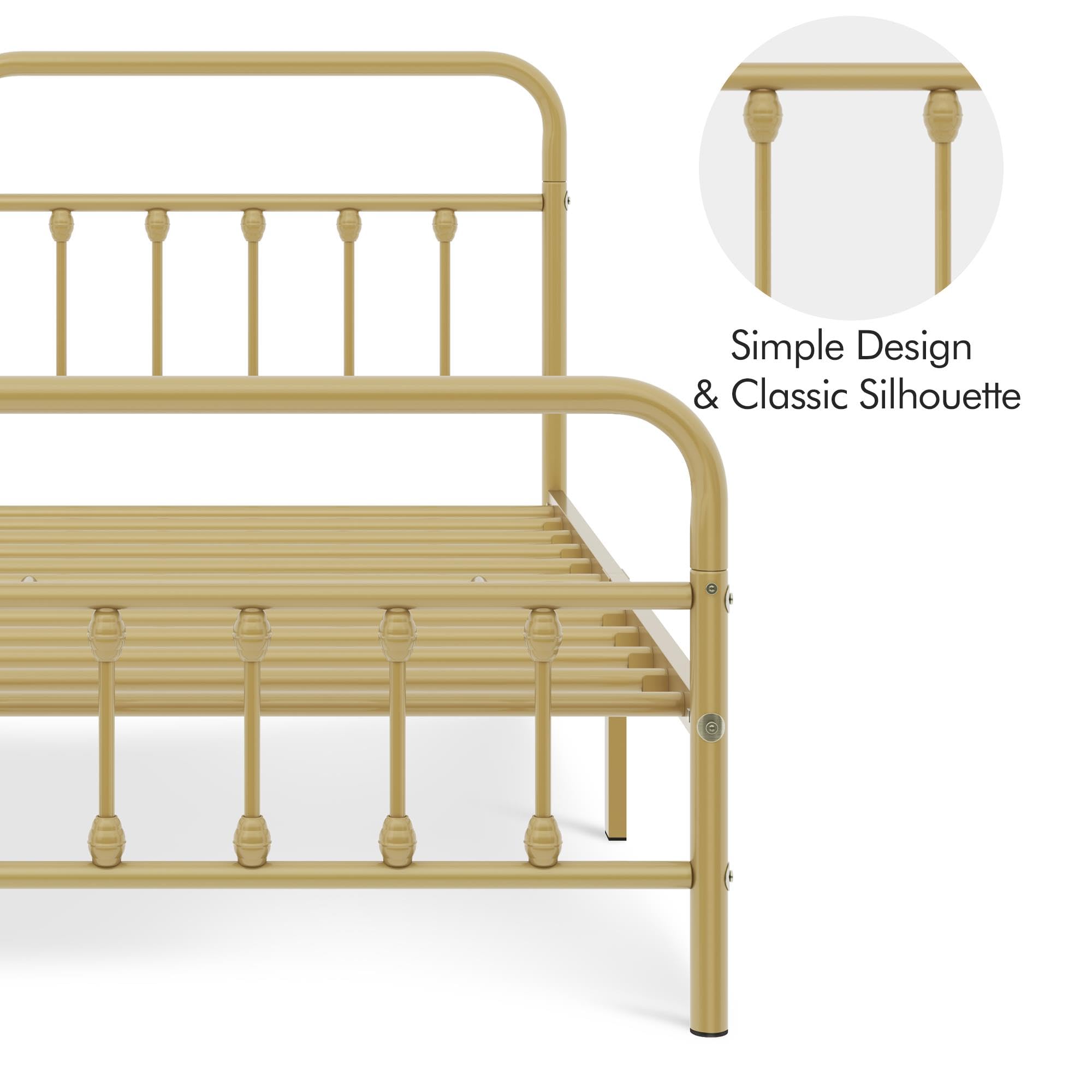 Yaheetech Classic Metal Platform Bed Frame Mattress Foundation with Victorian Style Iron-Art Headboard/Footboard/Under Bed Storage/No Box Spring Needed/Twin Size Antique Gold