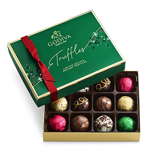 Godiva Chocolatier Holiday Truffle Flight - 12 Piece Limited Edition Assorted Gift Box โ Gourmet Dark, Milk and White Chocolate Truffles for Chocolate Lovers
