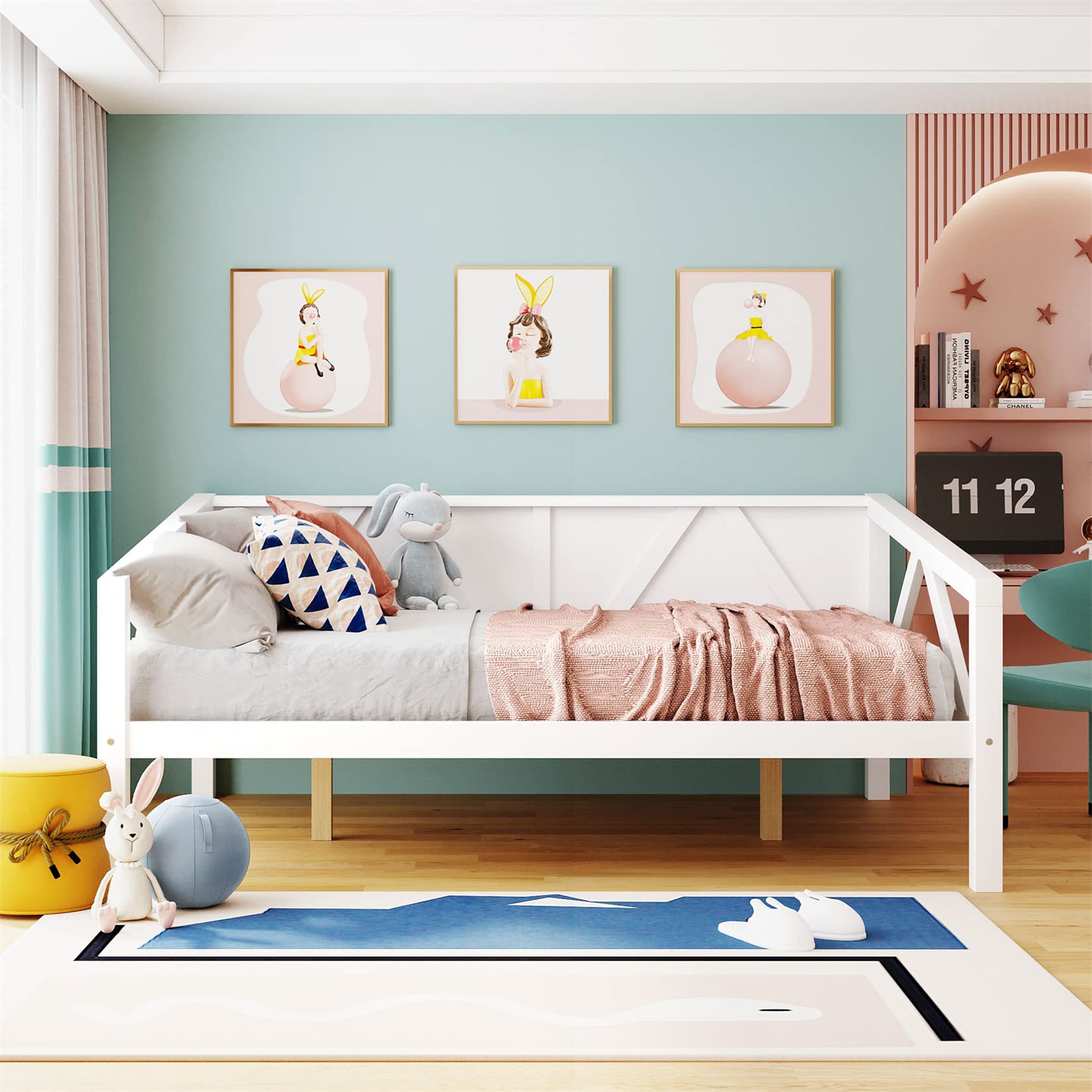 Harper & Bright Designs Full Size Daybed Wooden Day Bed Frame with Wood Slat Support Dual-use Sturdy Sofa Bed for Bedroom Living Room, White