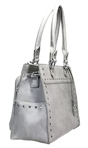 Zzfab Medium Studded Gun Purse Leatherette Locking Concealed Carry Bag Light Grey