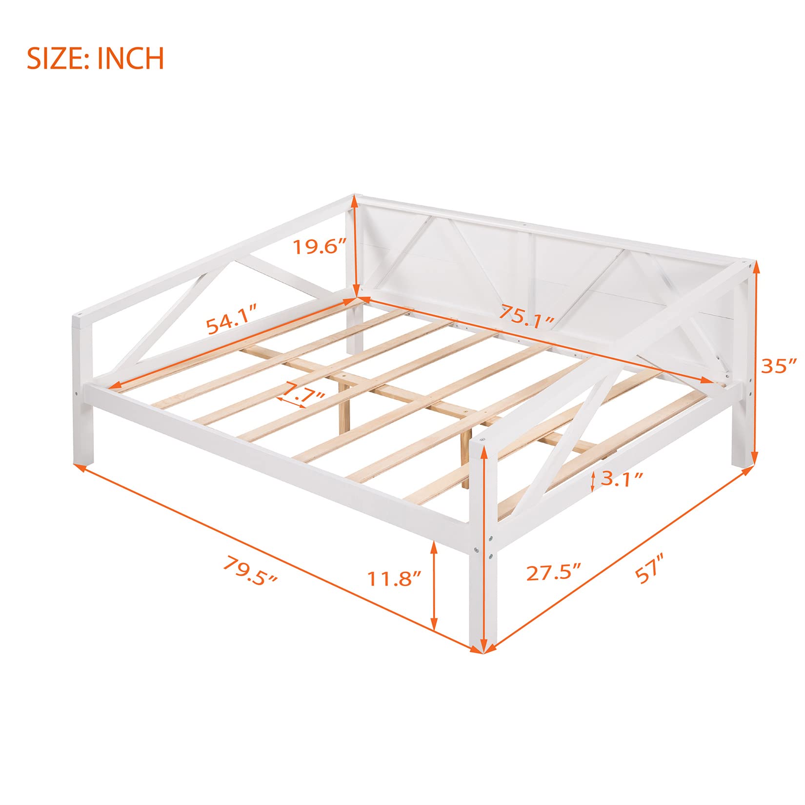 Harper & Bright Designs Full Size Daybed Wooden Day Bed Frame with Wood Slat Support Dual-use Sturdy Sofa Bed for Bedroom Living Room, White