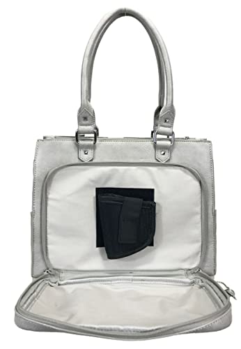 Zzfab Medium Studded Gun Purse Leatherette Locking Concealed Carry Bag Light Grey