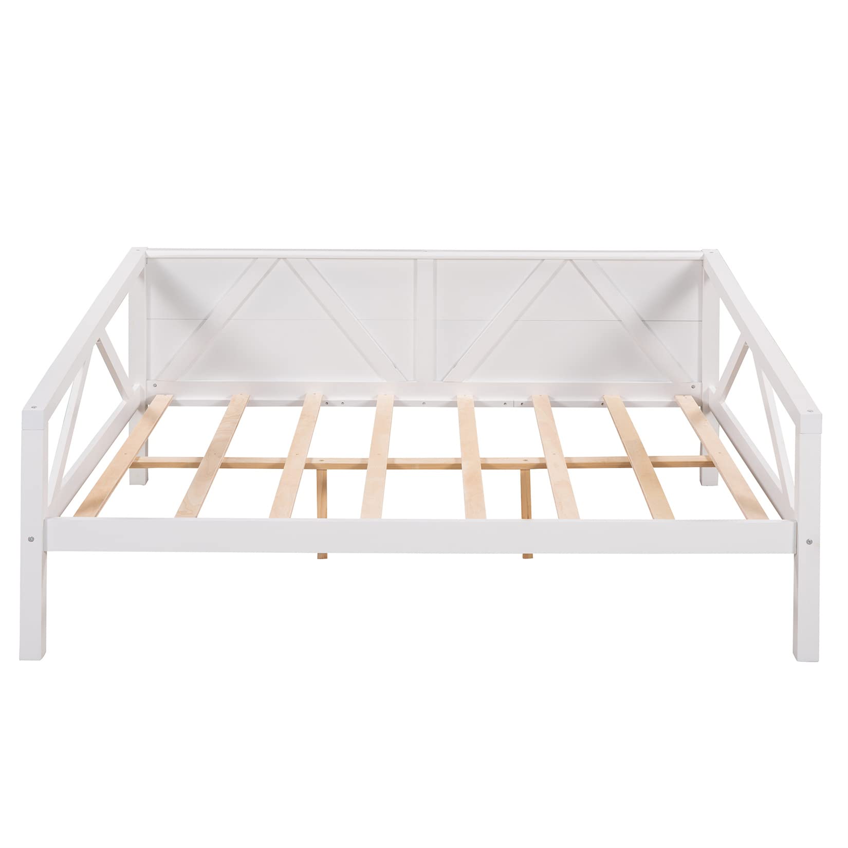 Harper & Bright Designs Full Size Daybed Wooden Day Bed Frame with Wood Slat Support Dual-use Sturdy Sofa Bed for Bedroom Living Room, White